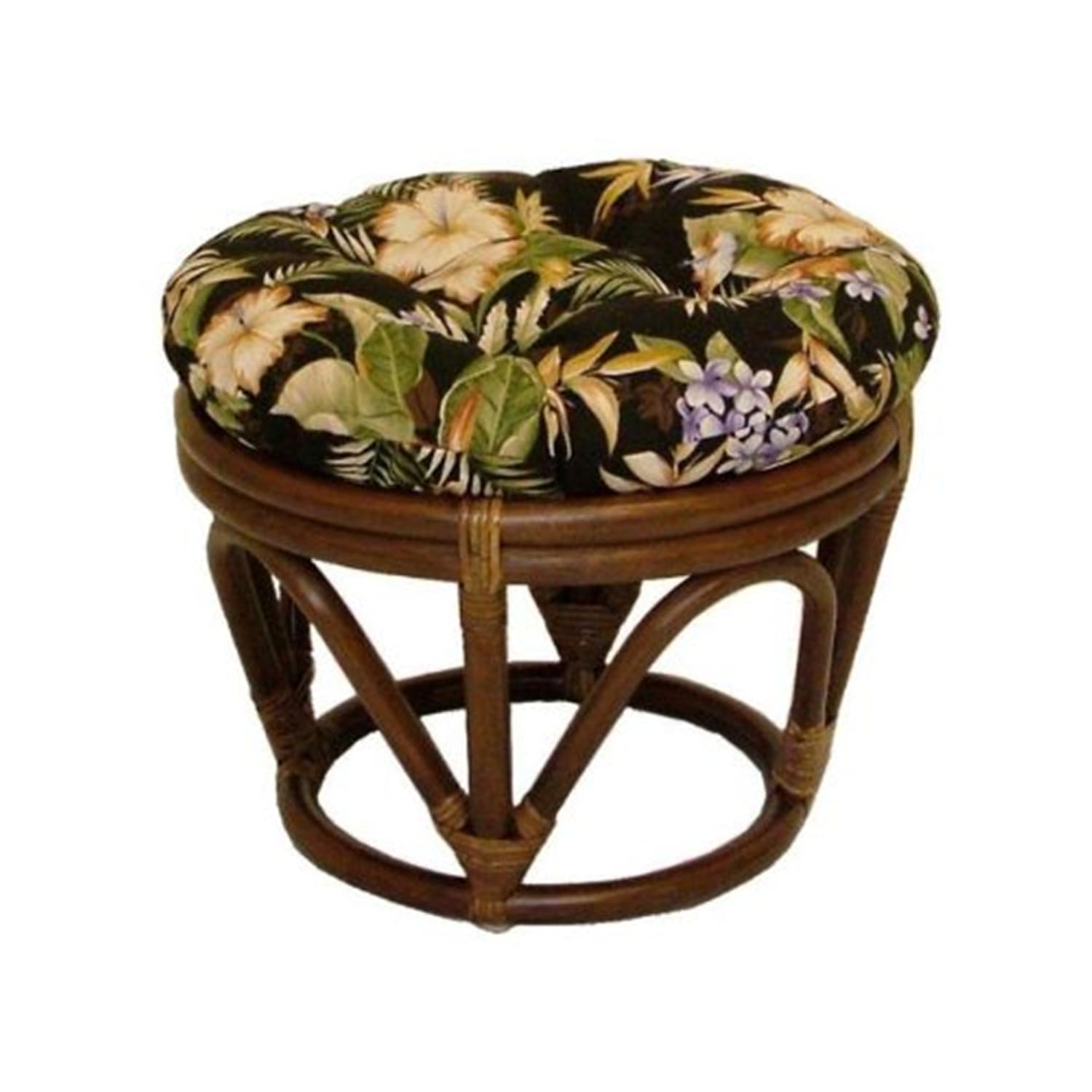 International Caravan Furniture Piece Rattan Ottoman with Outdoor Fabr ...