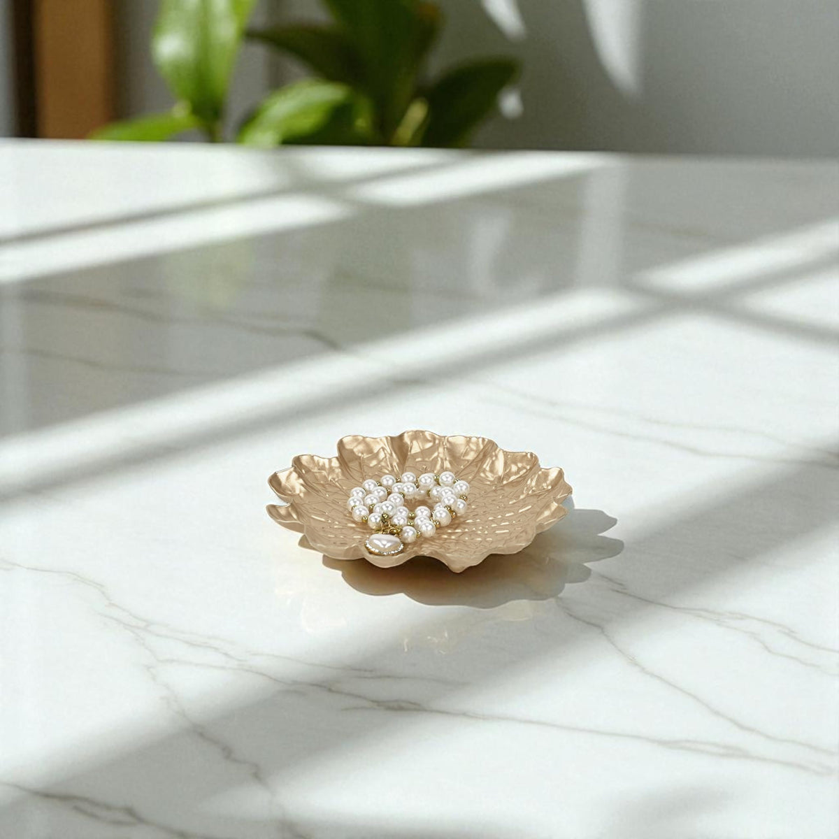 Delphine 5.5" Gold Lilypad Catchall Tray - Metal Vanity Dish for Jewel ...