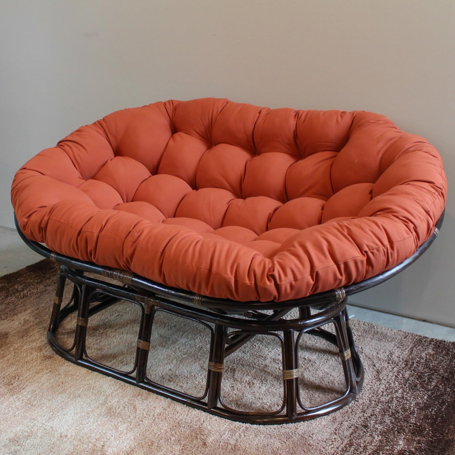 International Caravan Bali Rattan Double Papasan Chair with Twill Cush ...